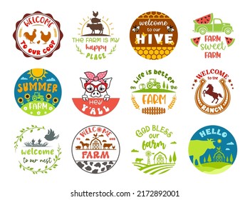 Farm Round Sign Quotes Set Farmhouse Stock Vector (Royalty Free ...