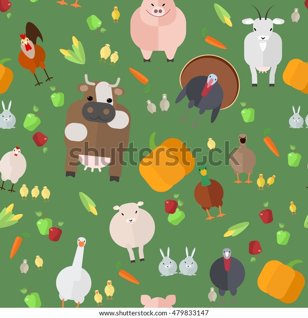 Farm Seamless Texture Animals Farm Vegetables Stock Vector (Royalty ...
