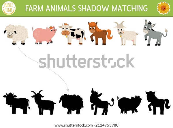 Farm Shadow Matching Activity Animals Country Stock Vector (Royalty ...