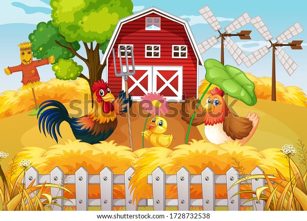 Farm Theme Background Farm Animals Illustration Stock Vector (Royalty ...