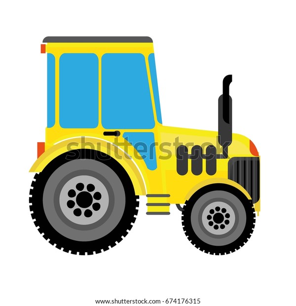 Farm Tractor Yellow Large Wheel Toon: vector de stock (libre de ...
