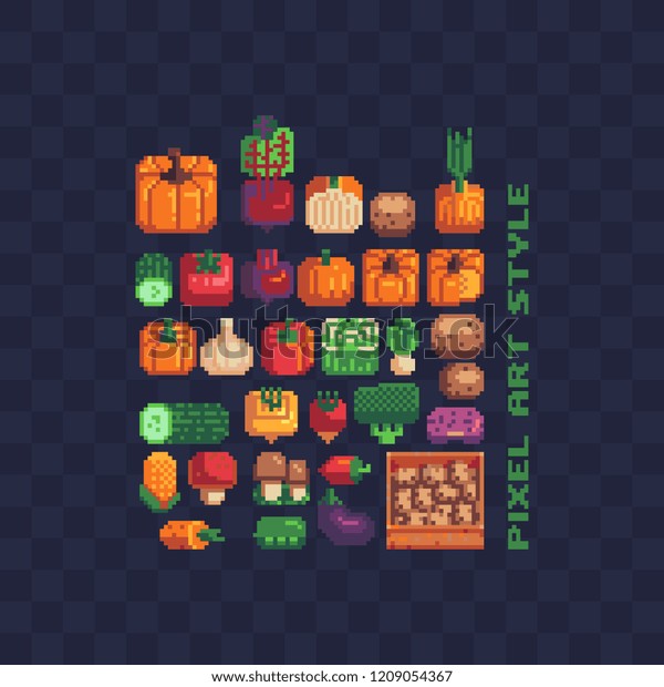Farm Vegetables Pixel Art Icons Set Stock Vector (Royalty Free ...
