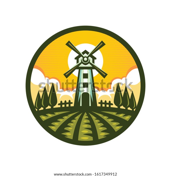 Farm Windmill Illustration Logo Template Isolated Stock Vector (Royalty ...
