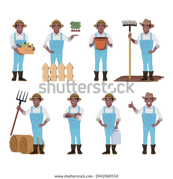 Farmer Gardener Different Poses Stock Vector (Royalty Free) 2042068550 ...