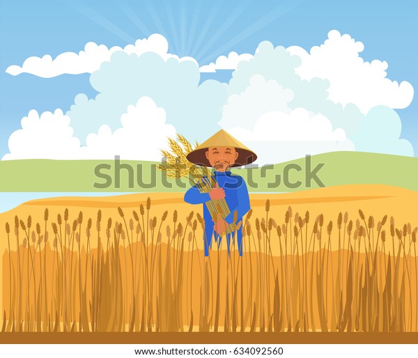 Farmer Harvesting Wheat Vector Illustration Stock Vector (Royalty Free ...