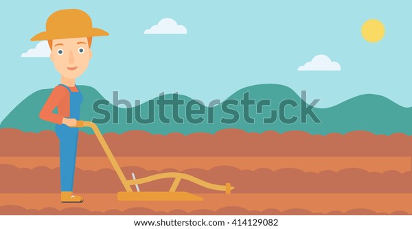 Farmer On Field Plough Stock Vector (Royalty Free) 414129082 | Shutterstock