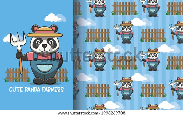 Farmer Panda Garden Illustration Pattern Set Stock Vector (Royalty Free ...