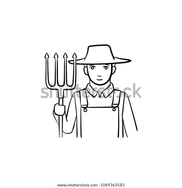 Farmer Pitchfork Hand Drawn Outline Doodle Stock Vector (Royalty Free ...