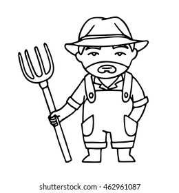 Farmer Pitchfork Linear Drawing Design Illustration Stock Vector ...