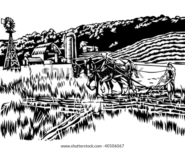 Farmer Plowing Field Illustration Stock Vector (Royalty Free) 40506067