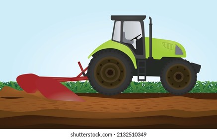 Farmer Tractor Plowing Vector Illustration Stock Vector (Royalty Free ...