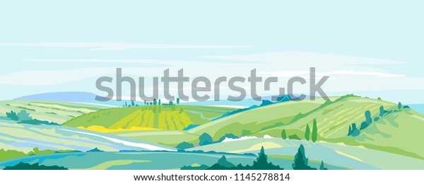 Farming Hills Panorama Landscape Background Stock Vector (Royalty Free ...