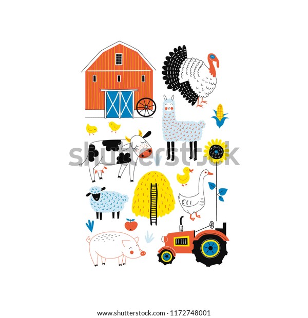 Farmyard Poster Farm Graphics Stock Vector (Royalty Free) 1172748001 ...