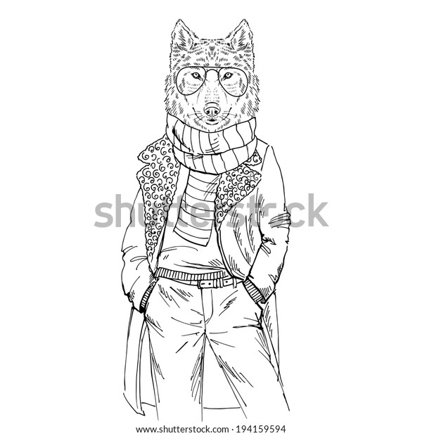 Fashion Illustration Wolf Dressed Mutton Coat Stock Vector Royalty