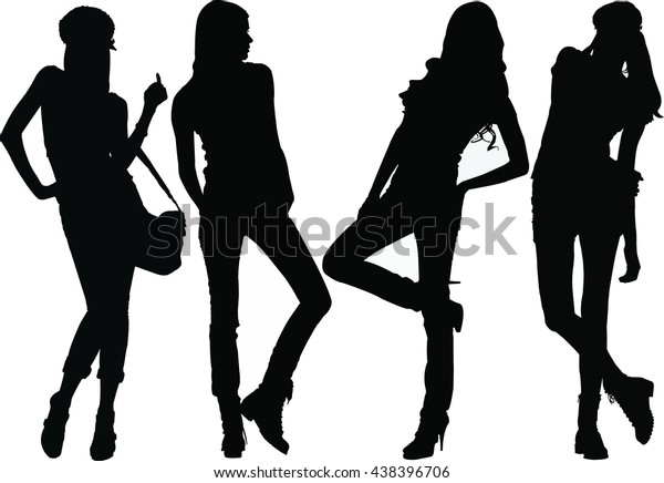 Siluetas Modelo de Moda.: vector de stock (libre de regalías) 438396706 ...