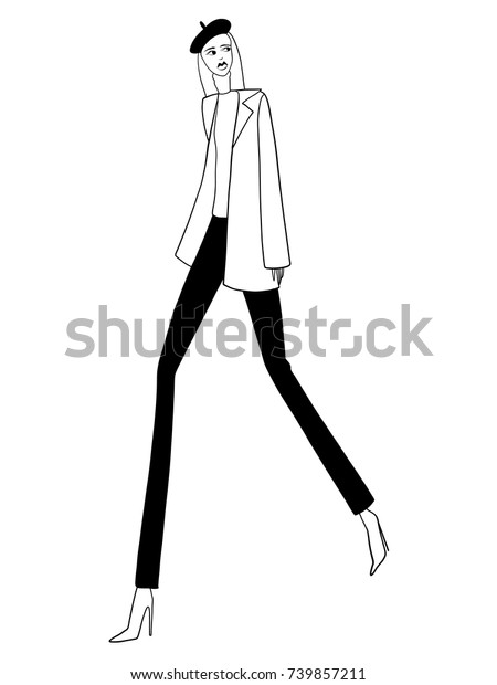 Fashion Model Woman Posing Vector Illustration 스톡 벡터(로열티 프리) 739857211 ...