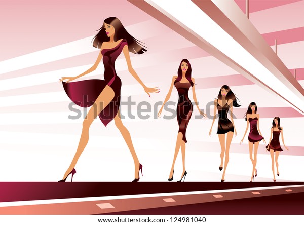 Fashion Models On Runway Vector Illustration 库存矢量图（免版税）124981040 ...