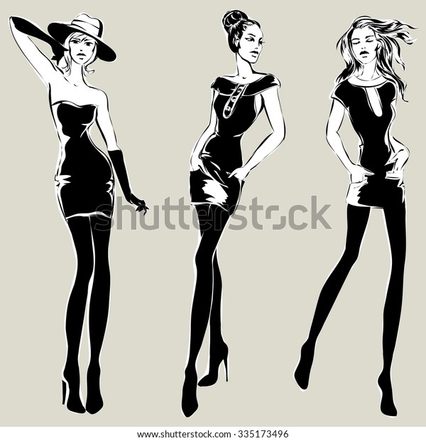 Fashion Models Sketch Style Fall Winter Stock Vector (Royalty Free ...