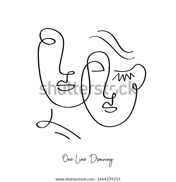 Fashion One Line Drawing Two Faces Stock Vector (Royalty Free ...