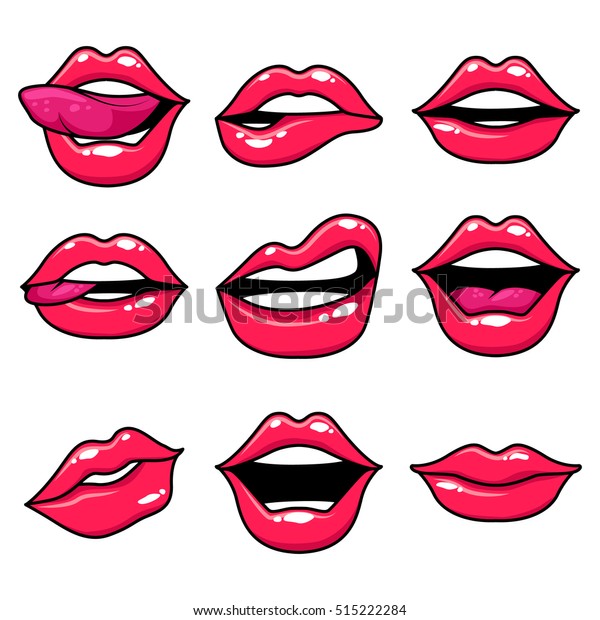 Parche de moda con labios. Conjunto de emoticones y parches al estilo ...