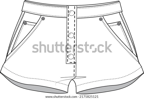 Fashion Shorts Technical Drawing Vector: เวกเตอร์สต็อก (ปลอดค่า ...
