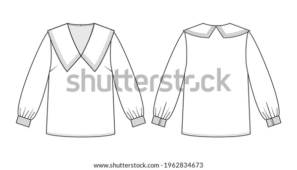 Fashion Technical Drawing Blouse Whith Collar Stock Vector (Royalty ...