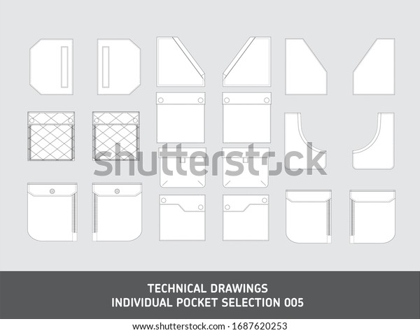 Fashion Technical Drawing Pockets Selection Individual Stock Vector ...