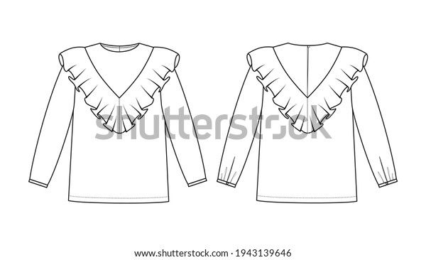Fashion Technical Drawing Ruffled Blouse Stock Vector (Royalty Free ...
