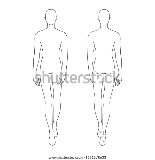 Fashion Template Walking Men 9 Head Stock Vector (Royalty Free ...