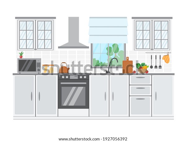 Fashionable Cozy Kitchen Interior Window Flat Stock Vector (Royalty ...