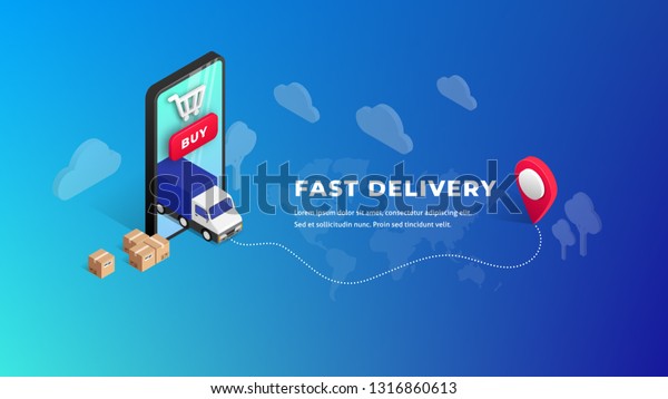 Fast Delivery Online Isometric Design Phone Stock Vector (Royalty Free ...