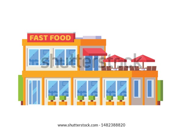 Fast Food Building Flat Design Concept Stock Vector (Royalty Free ...