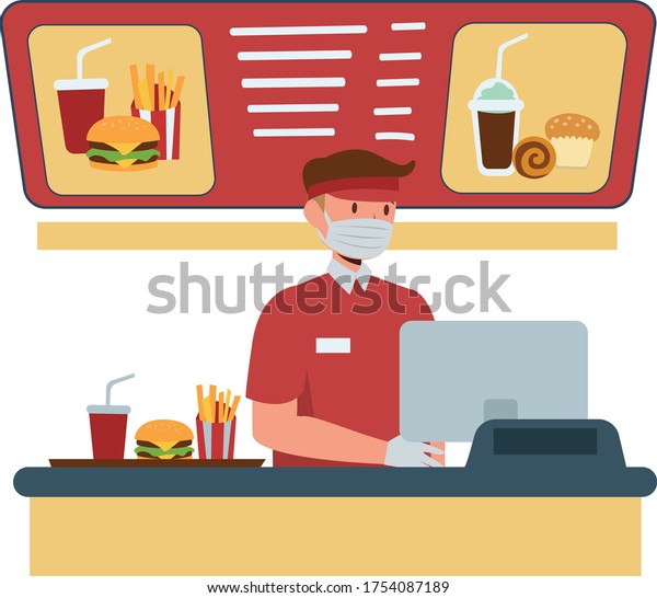 Fast Food Cashier Keep Using Medical Stock Vector (Royalty Free ...