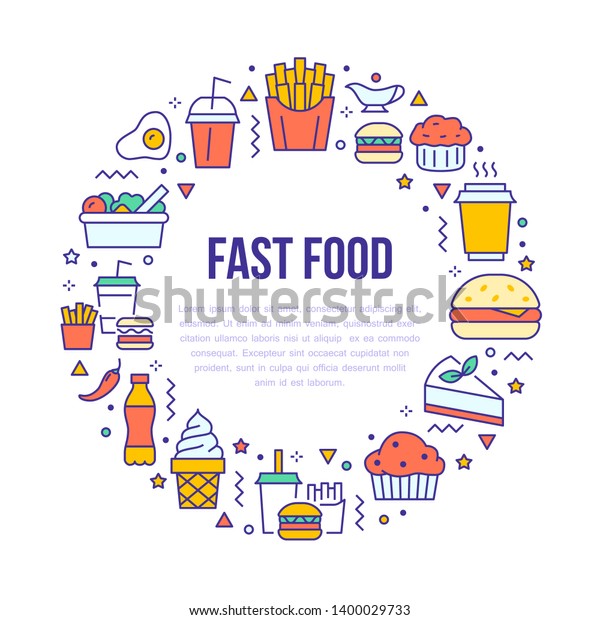 Fast Food Circle Illustration Flat Line Stock Vector (Royalty Free ...