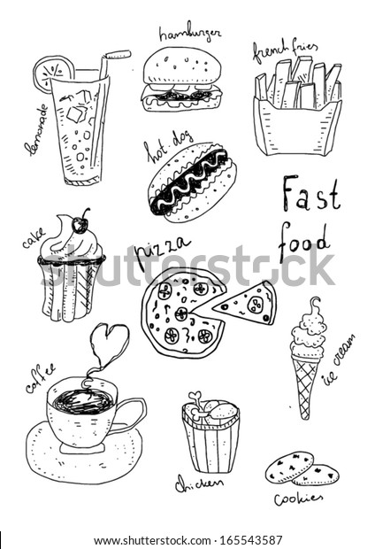 Fast Food Doodles Stock Vector (Royalty Free) 165543587