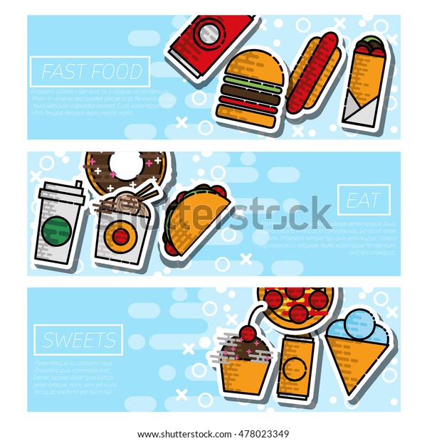 Fast Food Horizontal Banner Set Stock Vector (Royalty Free) 478023349 ...