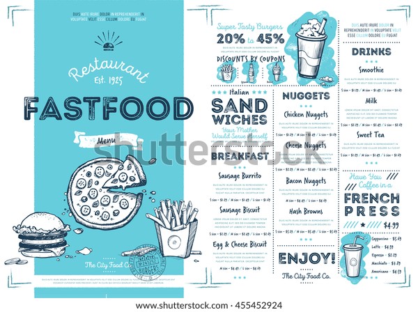 Fast food menu design and fast food hand drawn vector illustration ...