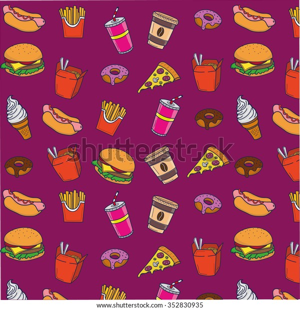 Fast Food Pattern On Pink Background Stock Vector (Royalty Free) 352830935