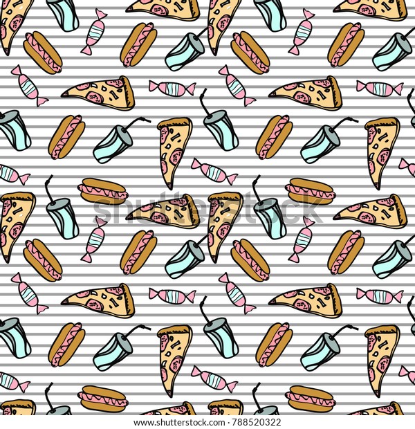 Fast Food Pattern On Striped White Stock Vector (Royalty Free ...