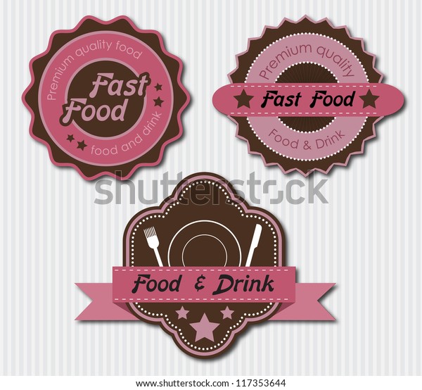 Fast Food Restaurant Labels Stock Vector (Royalty Free) 117353644 ...