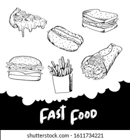 Fast Food Set Hand Drawn Sketch Stock Vector (Royalty Free) 197378042 ...