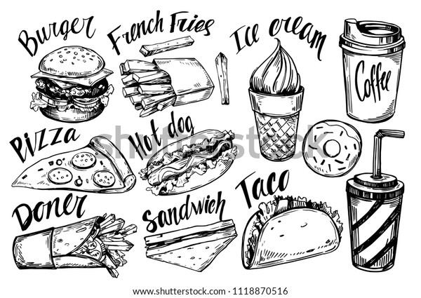 Fast Food Set Hand Drawn Sketch Stock Vector (Royalty Free) 1118870516 ...