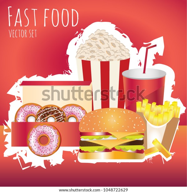 Fast Food Set On Red Background Stock Vector (Royalty Free) 1048722629