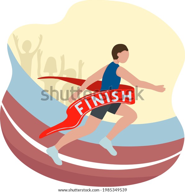 Fast Runner Crosses Finish Line Winner Stock Vector (Royalty Free ...