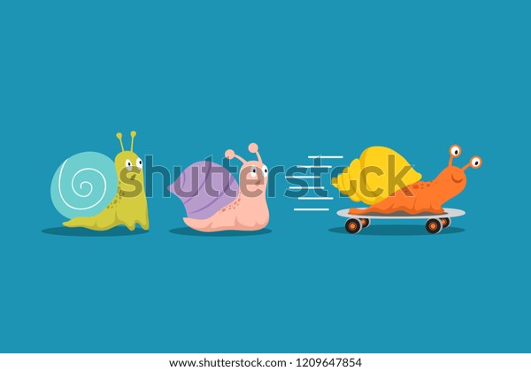 Fast Slow Snails Snail Wheels Overtakes Stock Vector (Royalty Free ...