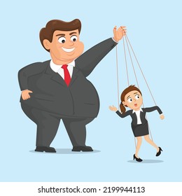 Fat Businessman Holding Puppet Strings Woman Stock Vector (Royalty Free ...