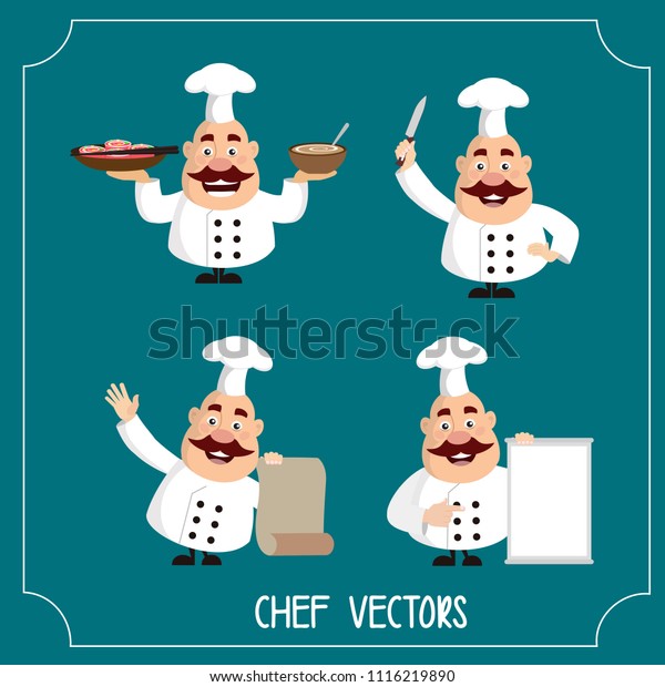 Fat Cartoon Chef Mascot Pack Flat Stock Vector (Royalty Free ...