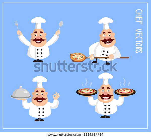 Fat Cartoon Chef Various Actions Flat Stock Vector (Royalty Free ...