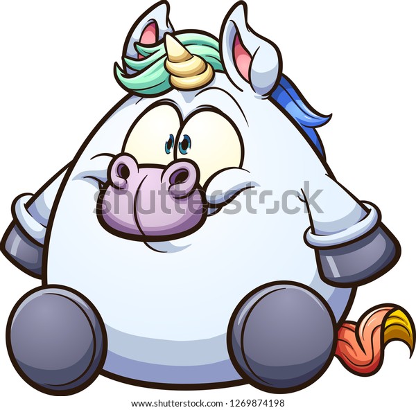 Fat Cartoon Unicorn Sitting Down Vector: vetor stock (livre de direitos ...