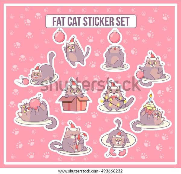 Fat Cat Sticker Set Christmas New: เวกเตอร์สต็อก (ปลอดค่าลิขสิทธิ์ ...
